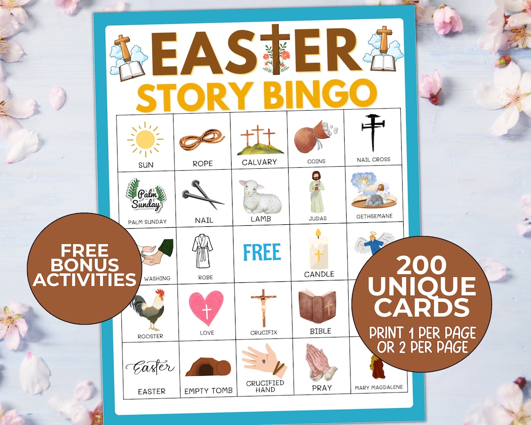 200 Easter Bingo Cards, the Easter Story Bingo, Religious Easter Games ...