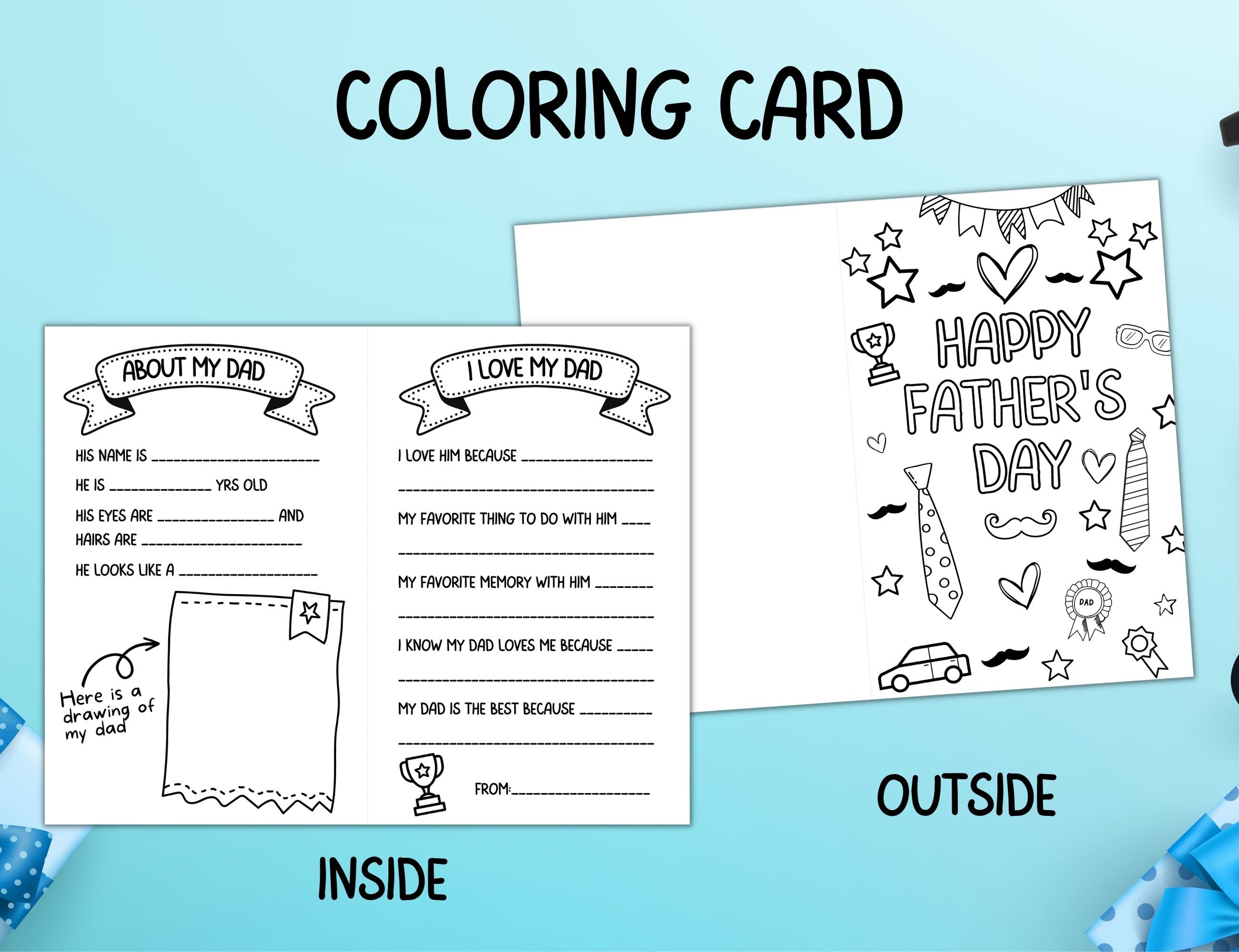 Printable Father's Day Coloring Card, All About Dad Fill in the Blank ...