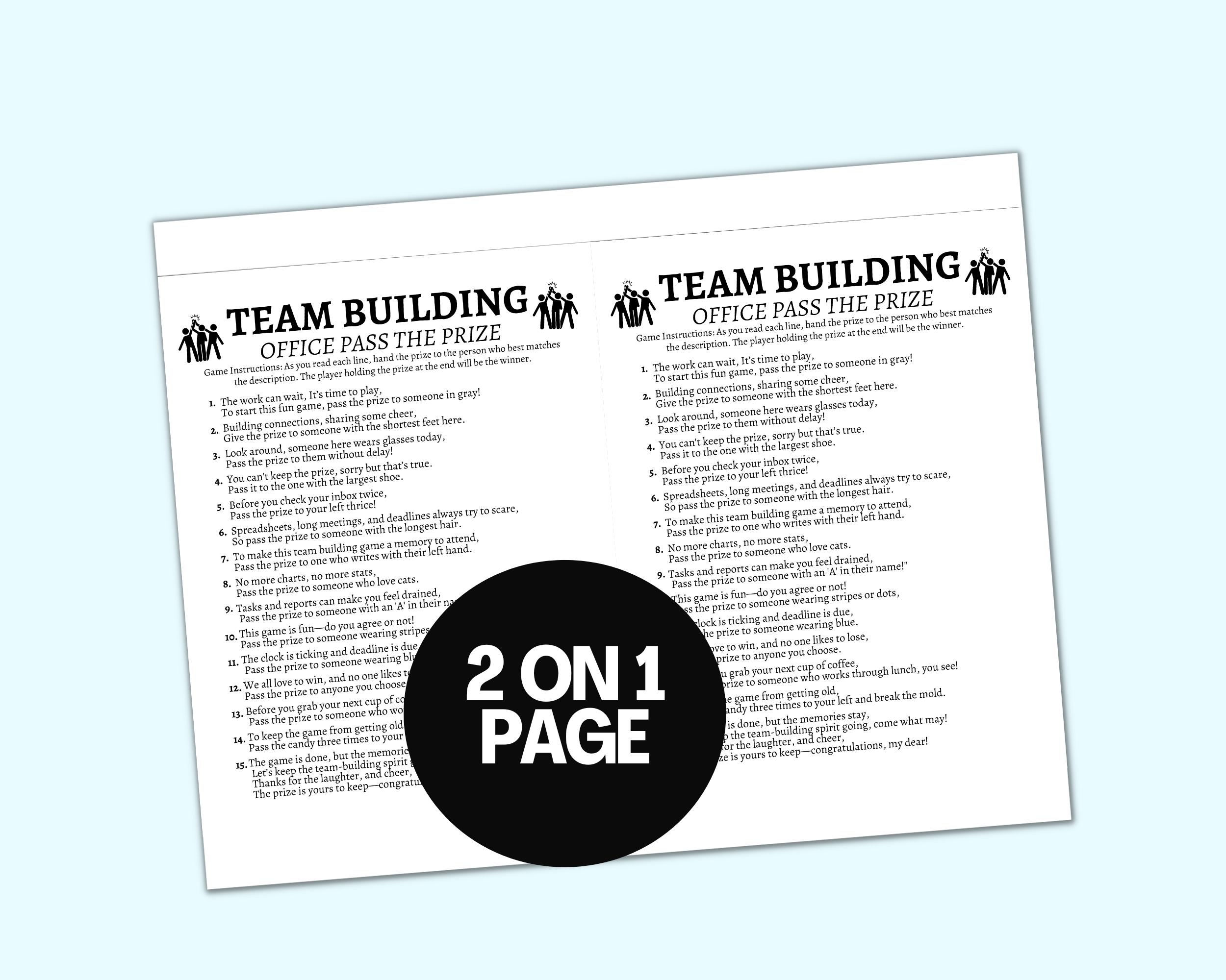Team Building Games, Pass the Prize Fun Office Party Game Printable ...