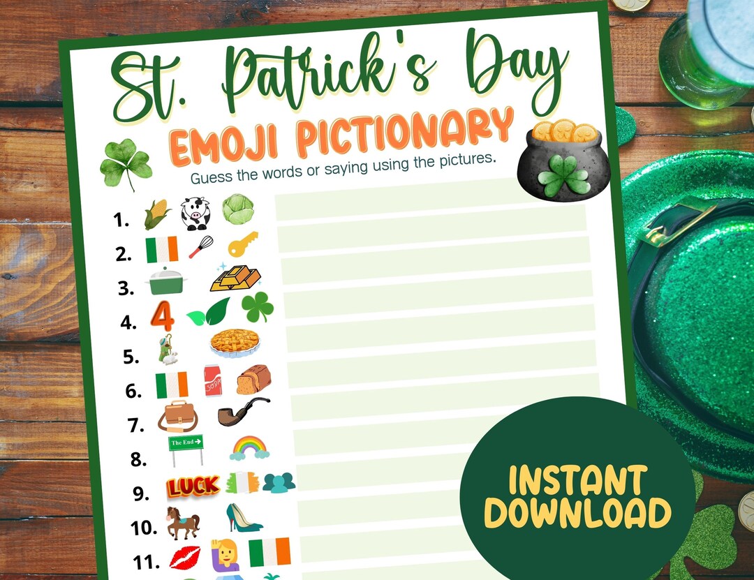 St Patricks Day Emoji Pictionary Game, St Patricks Day Games, St ...