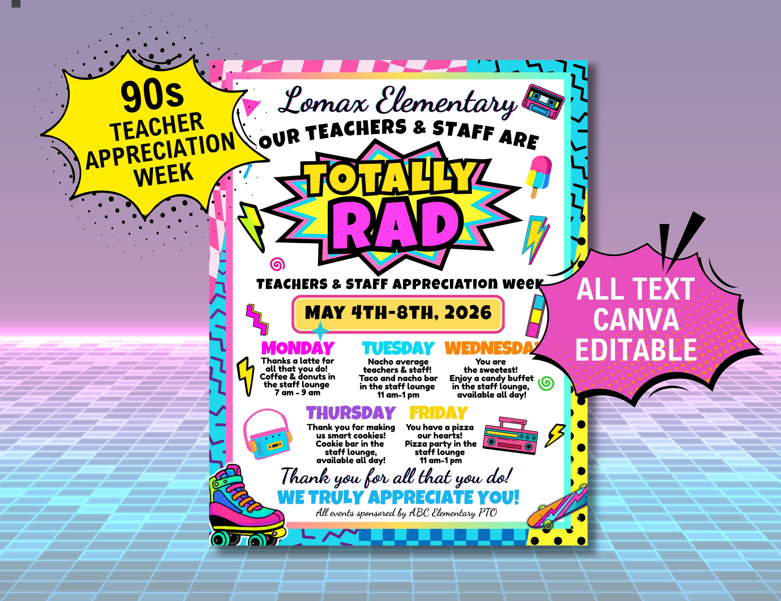 90s Teacher Appreciation Week Flyer Template, Retro Staff Event ...