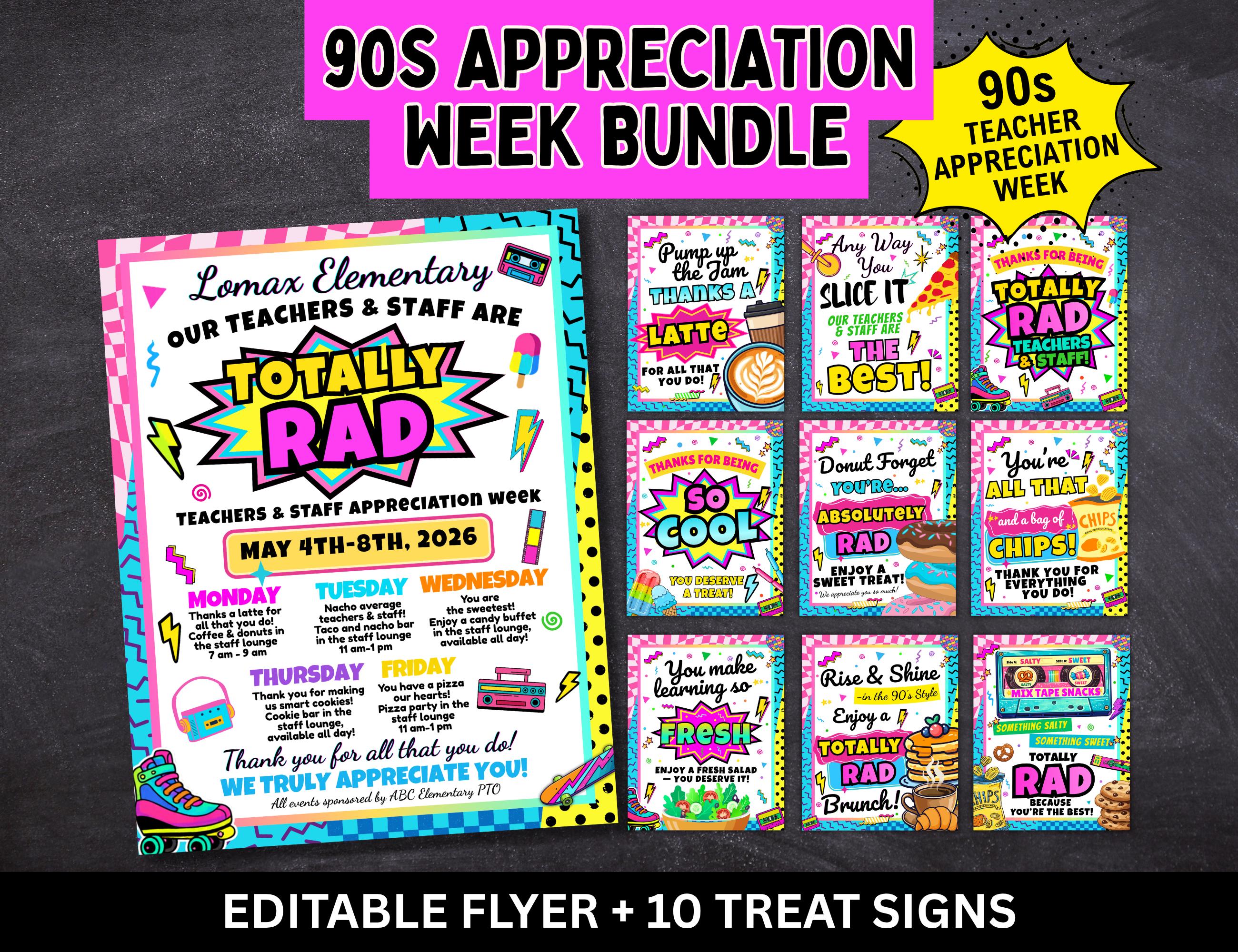 90s Teacher Appreciation Week Theme Bundle- Flyer Canva Template ...
