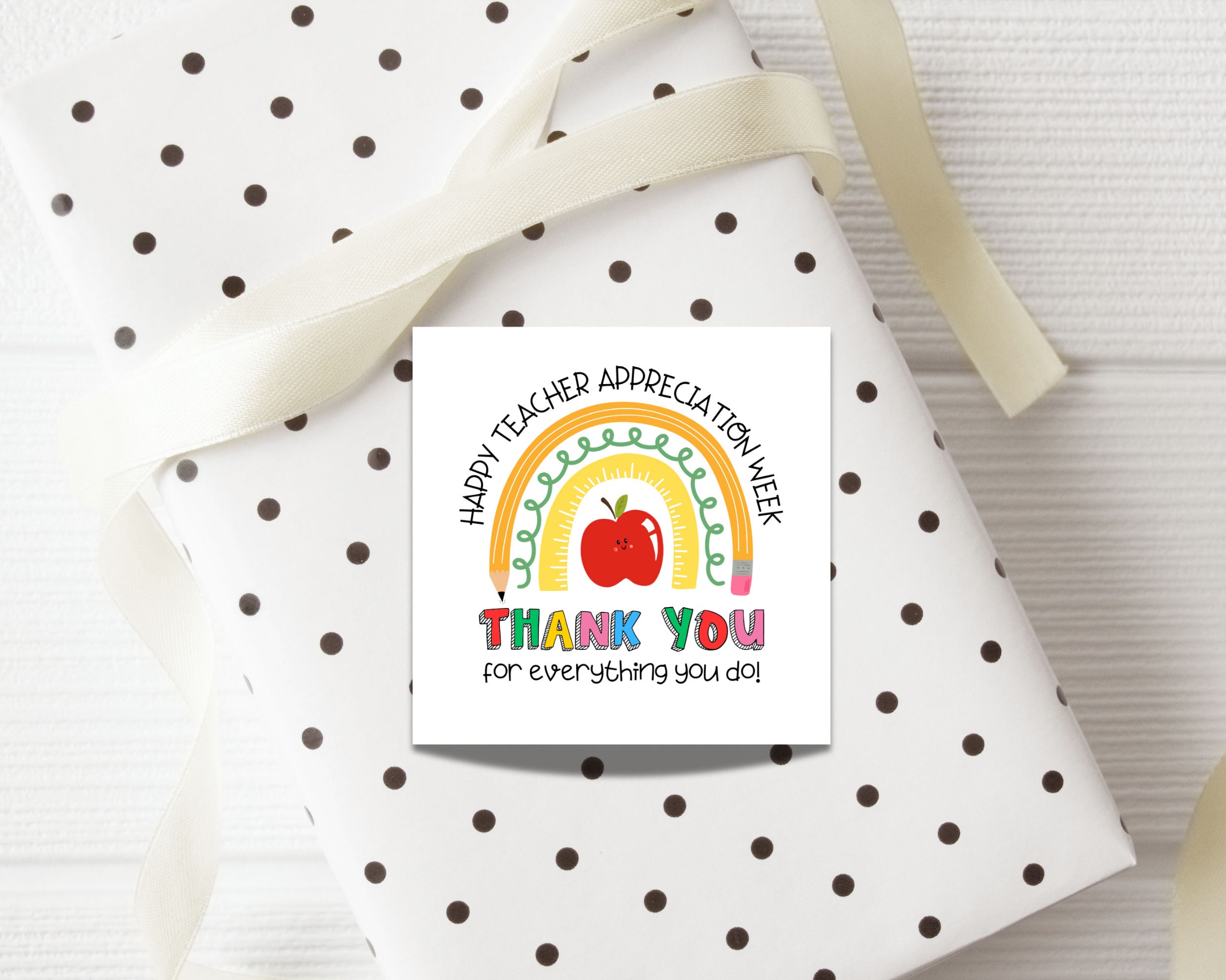 Teacher Appreciation Tags Rainbow Apple Printable Thank You Teacher ...