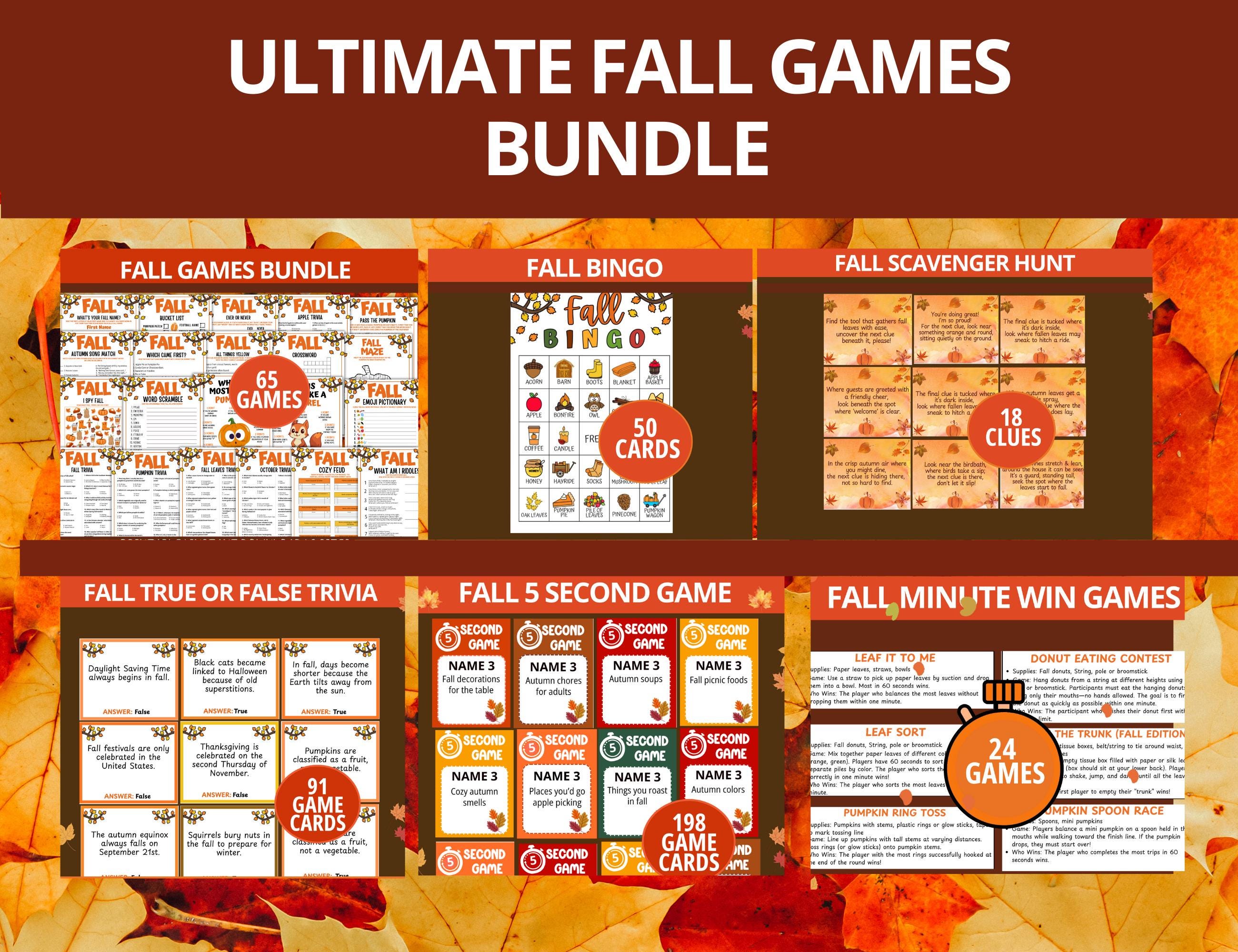 Fall Games Bundle Printable Fall Party Games for Adults Kids ...