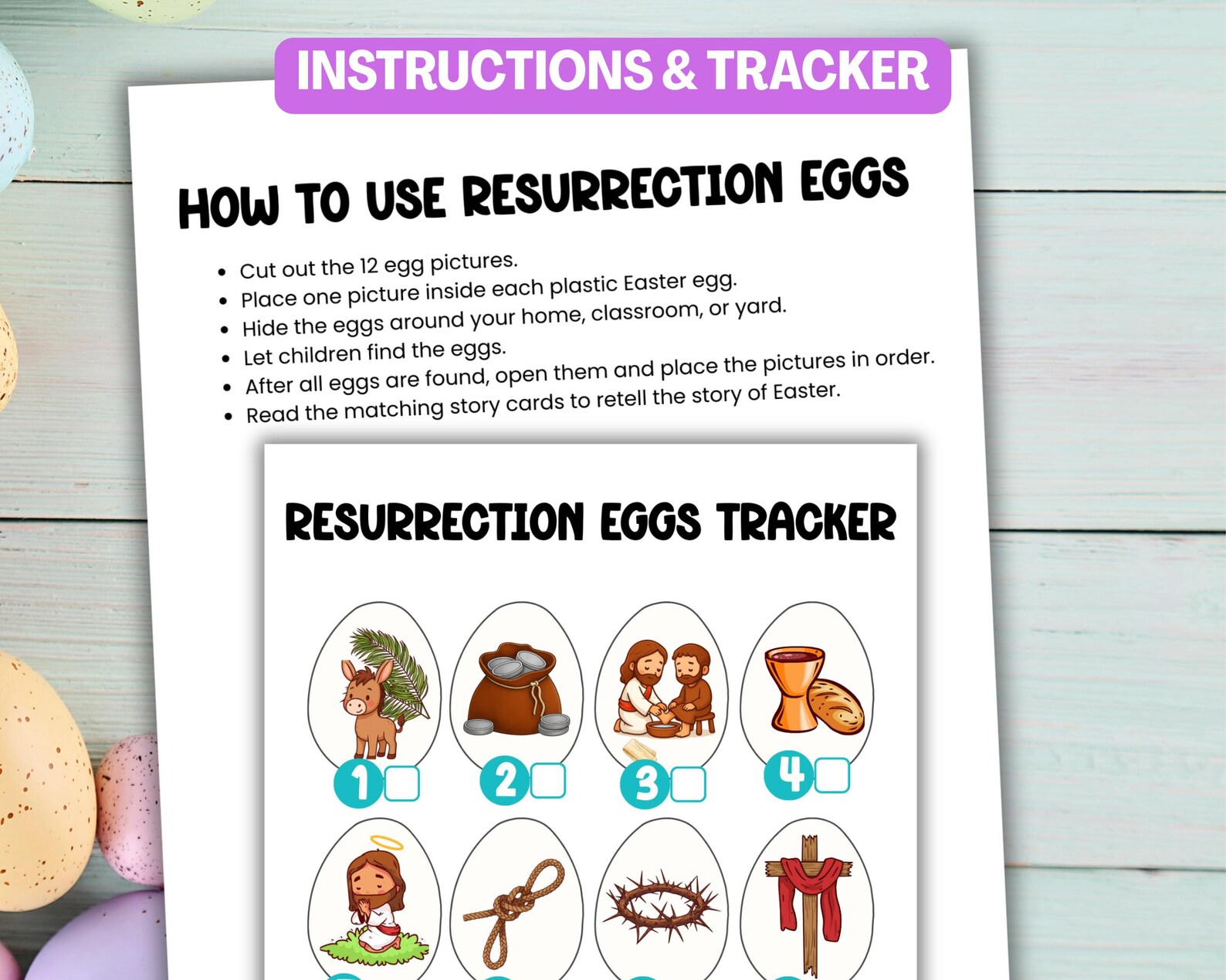 Resurrection Eggs Hunt Printable for Kids, Easter Story Eggs & Cards ...