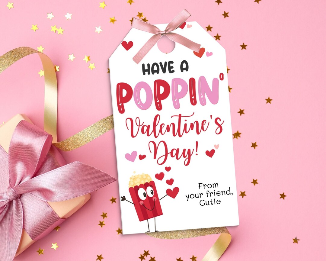 Popcorn Valentines Tag, Poppin Valentine Popcorn Tag, Kids Valentines ...