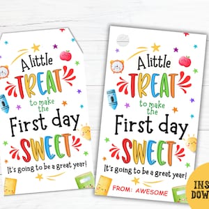 First Day of School Sweet Treat Tag, Teacher Cookie Tag, Welcome Back ...