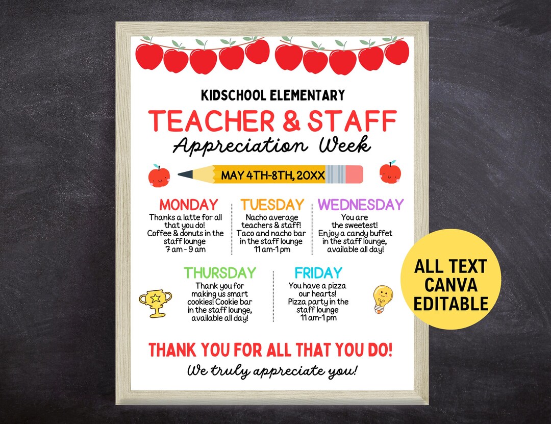 Editable Teacher Appreciation Week Flyer Template, Itinerary Poster ...