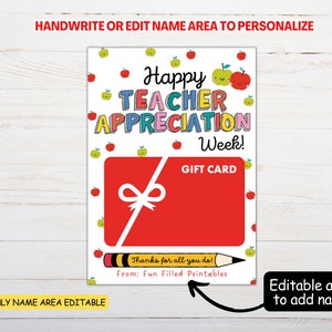 Teacher Appreciation Week Gift Card Holder, Thank You Teacher ...