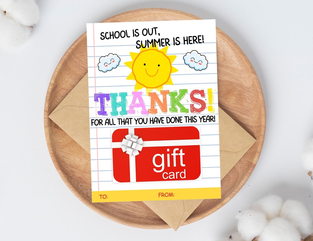 Summer Teacher Gift Card Holder, End of Year Teacher Gift, Teacher ...