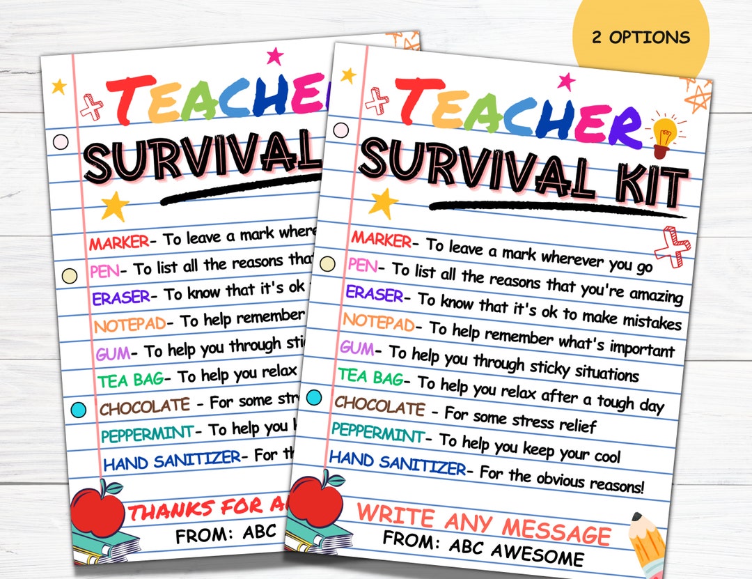 Teacher Survival Kit Gift Tag Back to School Teacher Gift - Etsy