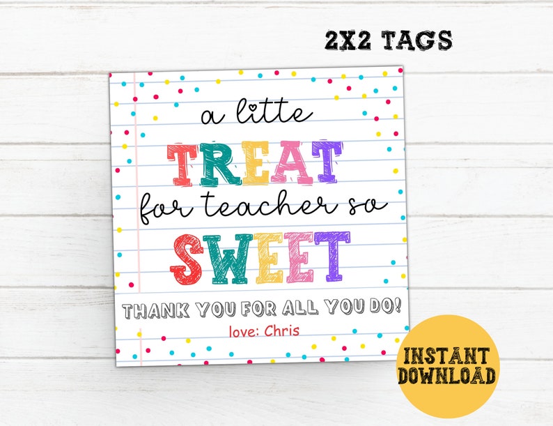 Teacher Sweet Treat Tag Teacher Appreciation Thank You Tags - Etsy