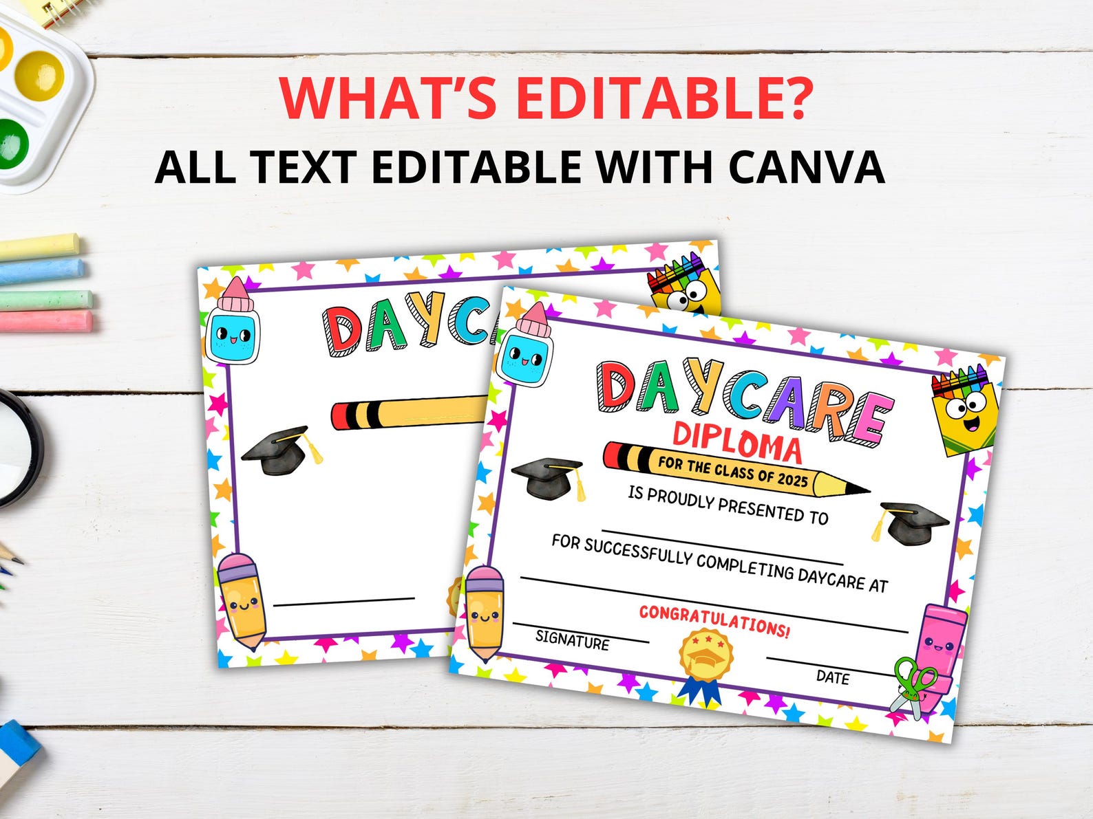 Daycare Graduation Diploma Editable, 2025 Daycare Certificate, Last Day ...