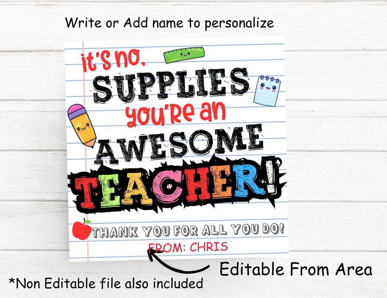 Teacher Appreciation Tags, School Supplies Gift Tag Printable, Teacher ...