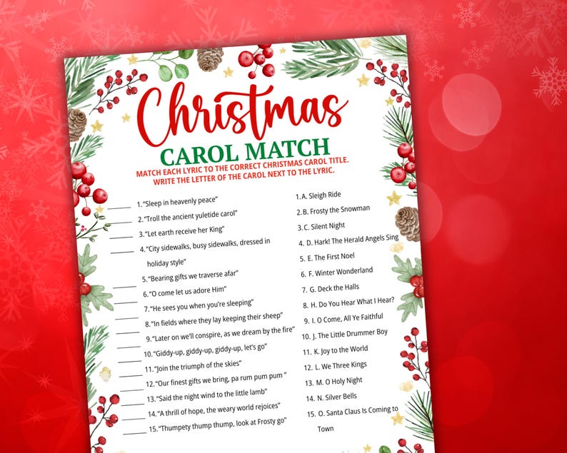 Christmas Carol Game Quiz, Song Match Game, Song Trivia Game, Sunday ...