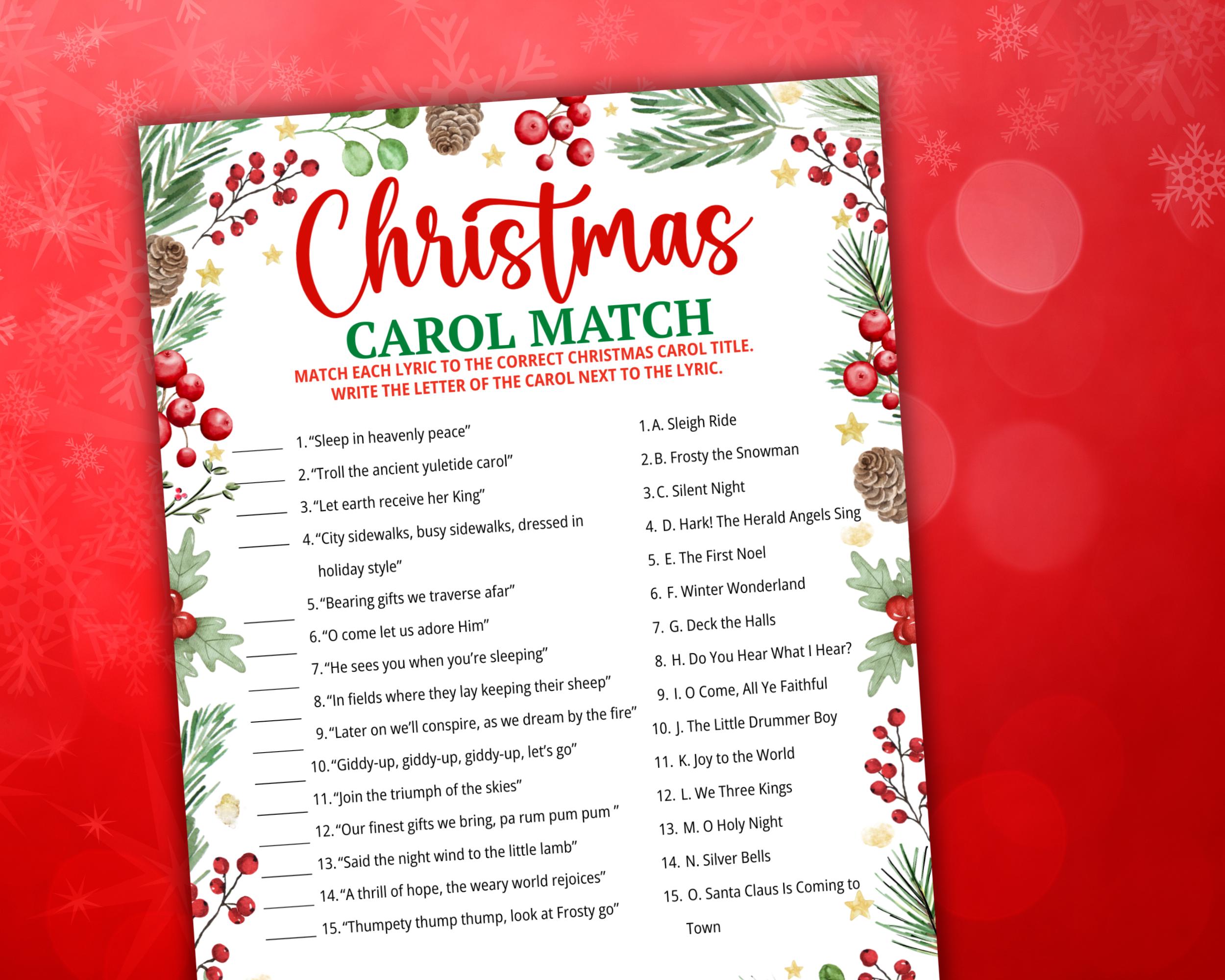 Christmas Carol Game Quiz, Song Match Game, Song Trivia Game, Sunday ...