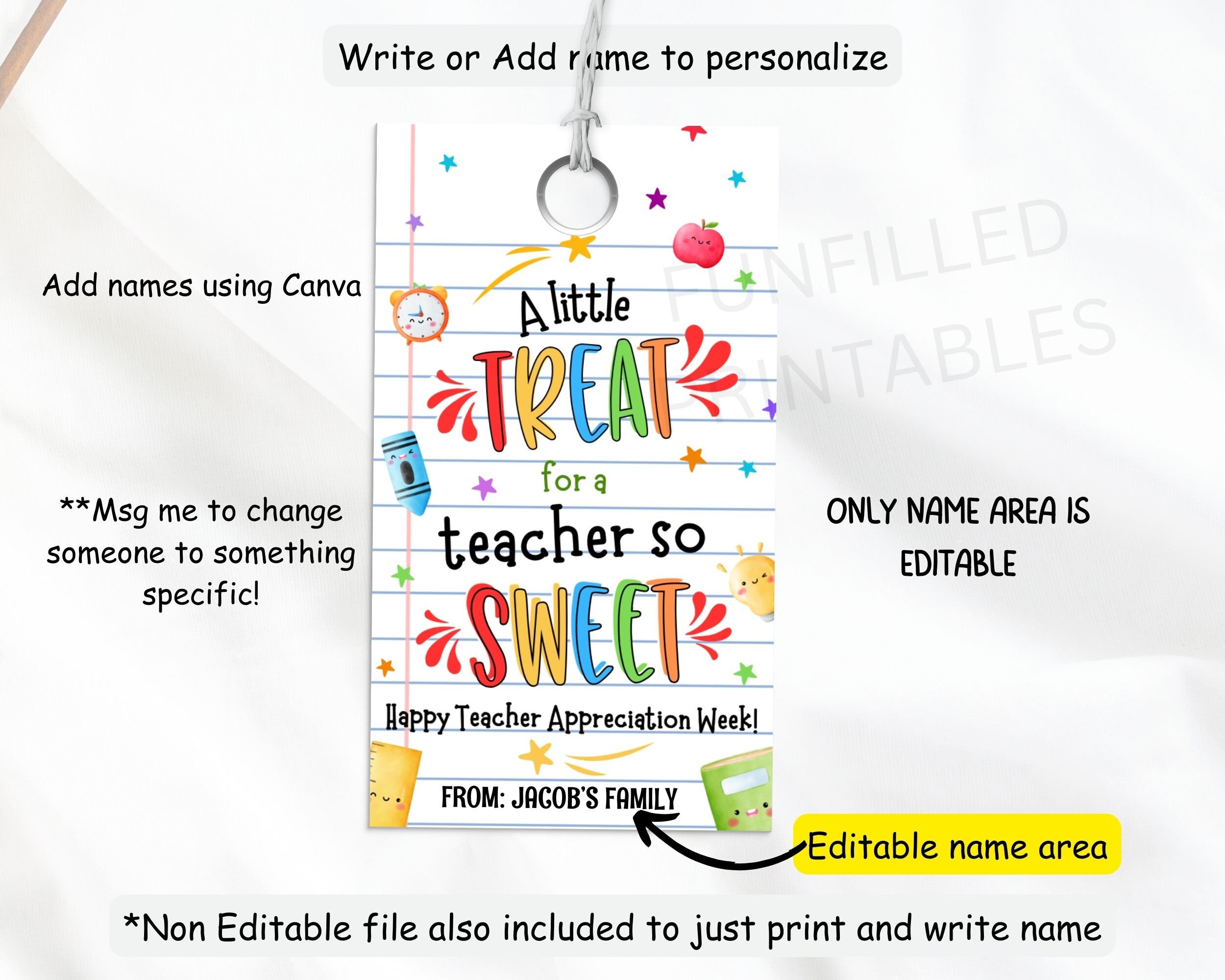 Sweet Treat Teacher Appreciation Tags, Teacher Thank You Tags, Teacher ...
