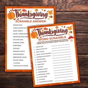 Thanksgiving Word Scramble, Thanksgiving Games for Kids Adults, Dinner ...
