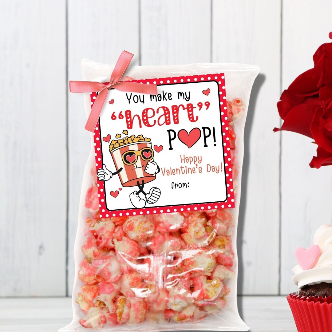 Cute Popcorn Valentines Tag, Kids Valentines Popcorn Tag, Classroom ...