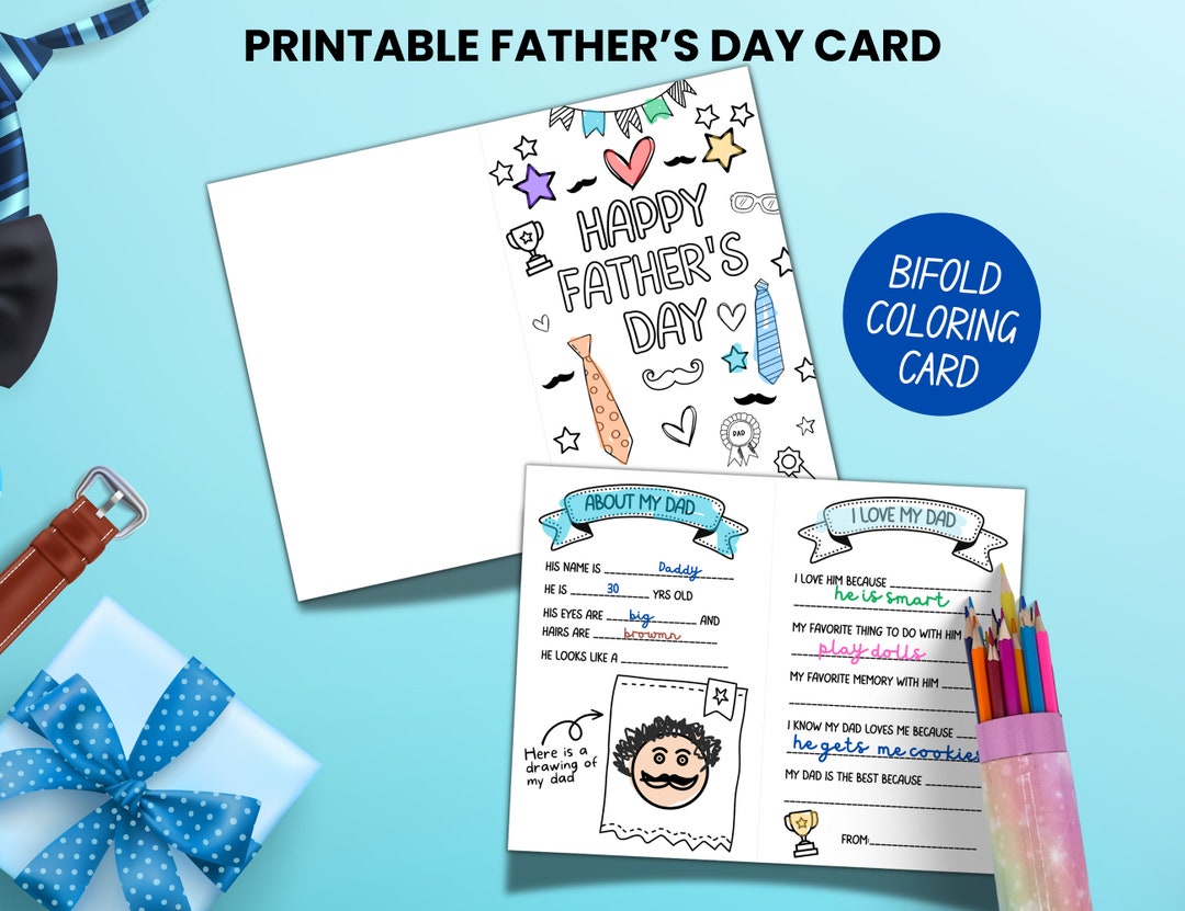 Printable Coloring Happy Father's Day Card, All About Dad Fill in the ...