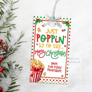 Popcorn Christmas Gift Tag, Poppin by to Say Merry Christmas Tag ...