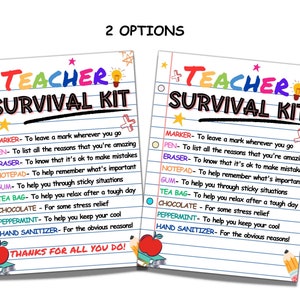 Teacher Survival Kit Gift Tag, Back to School Teacher Gift, Teacher ...