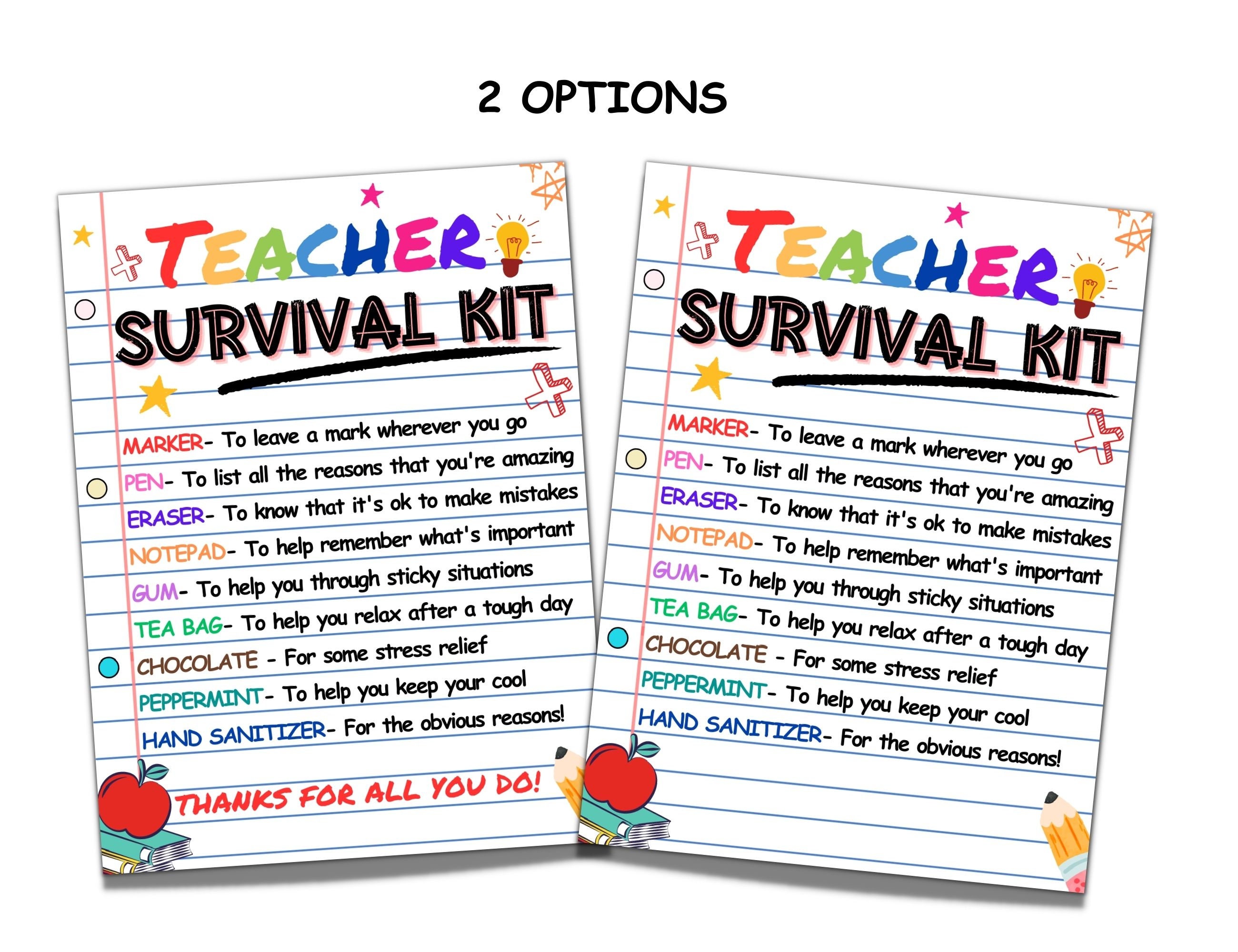 Teacher Survival Kit Gift Tag, Back to School Teacher Gift, Teacher ...