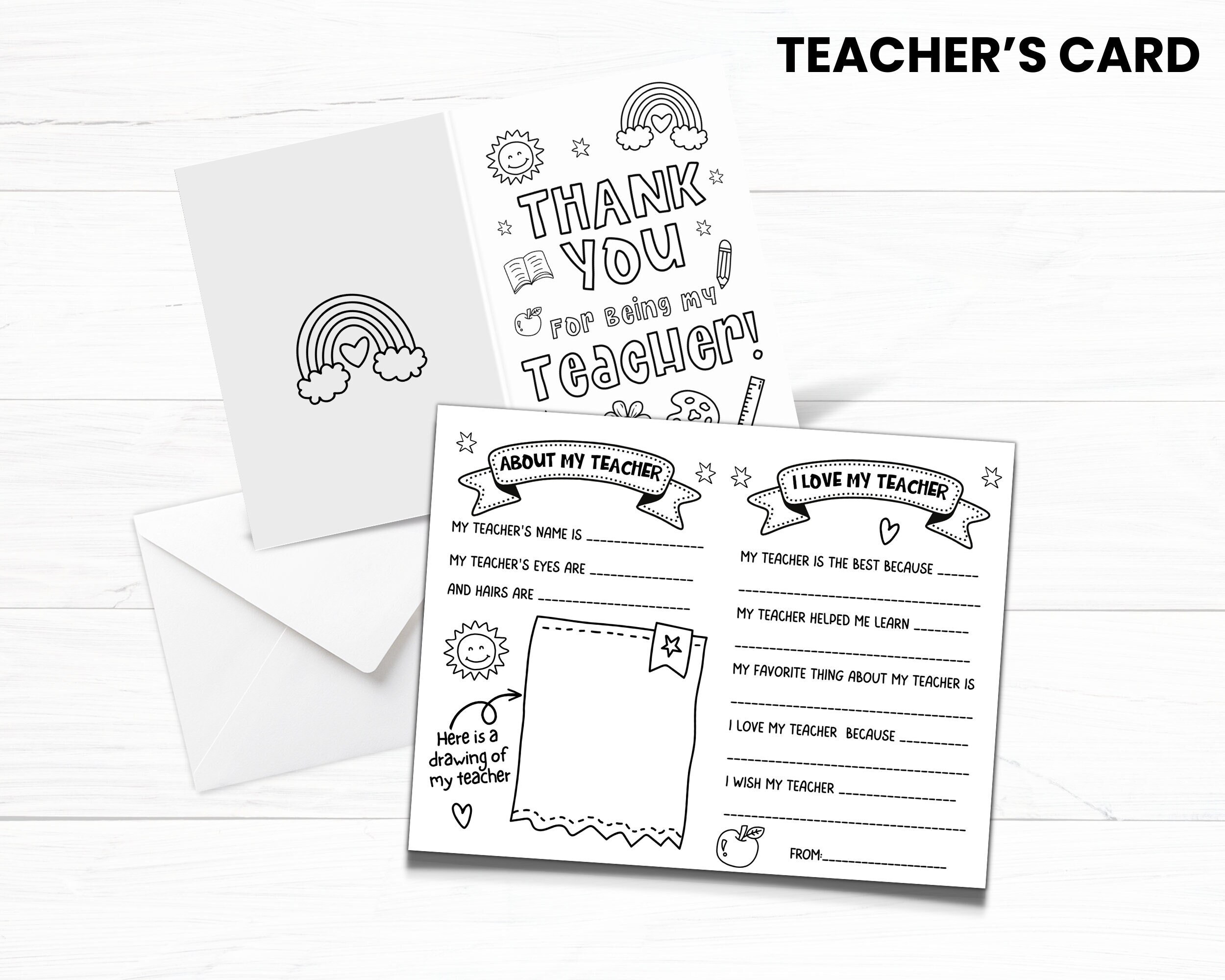 Thank You Teacher Coloring Card Bifold, Teacher Appreciation Coloring ...