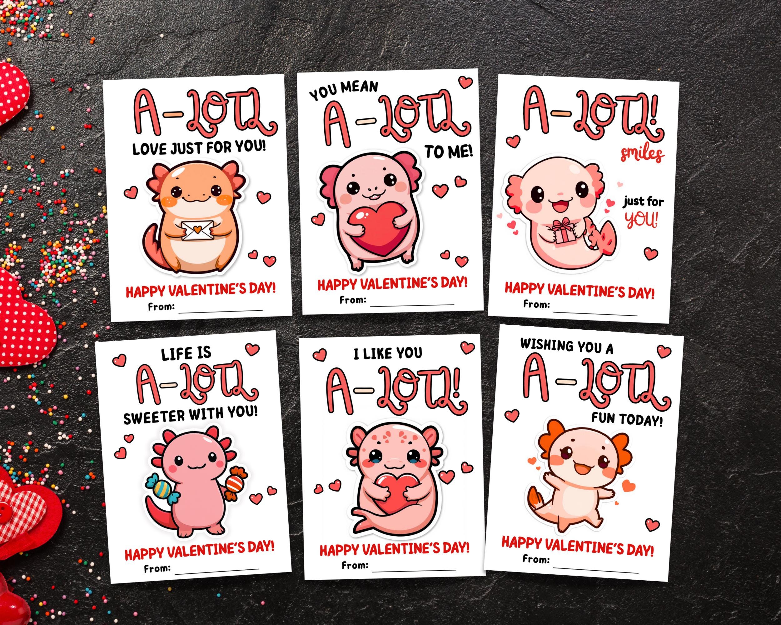 Axolotl Valentines Day Cards, Kids Classroom Valentines Cards ...