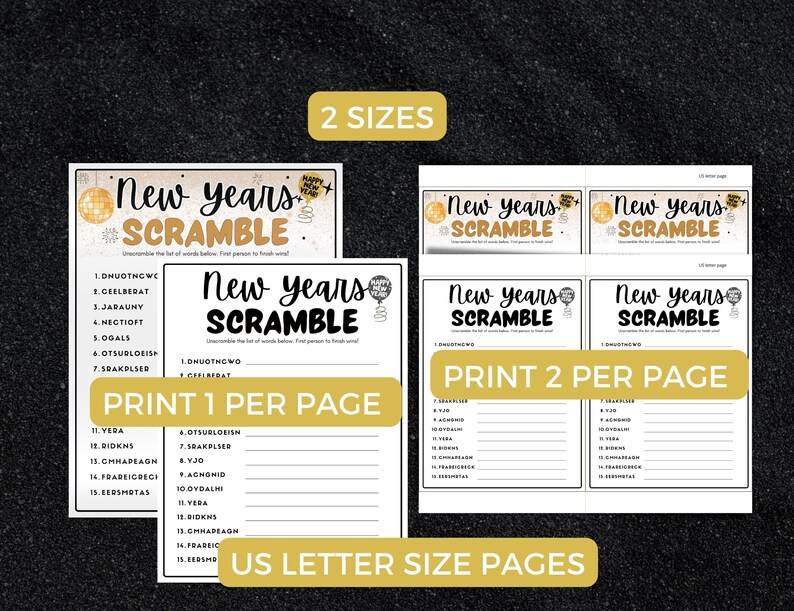 New Years Word Scramble Game Printable, New Years Eve Party Game for ...