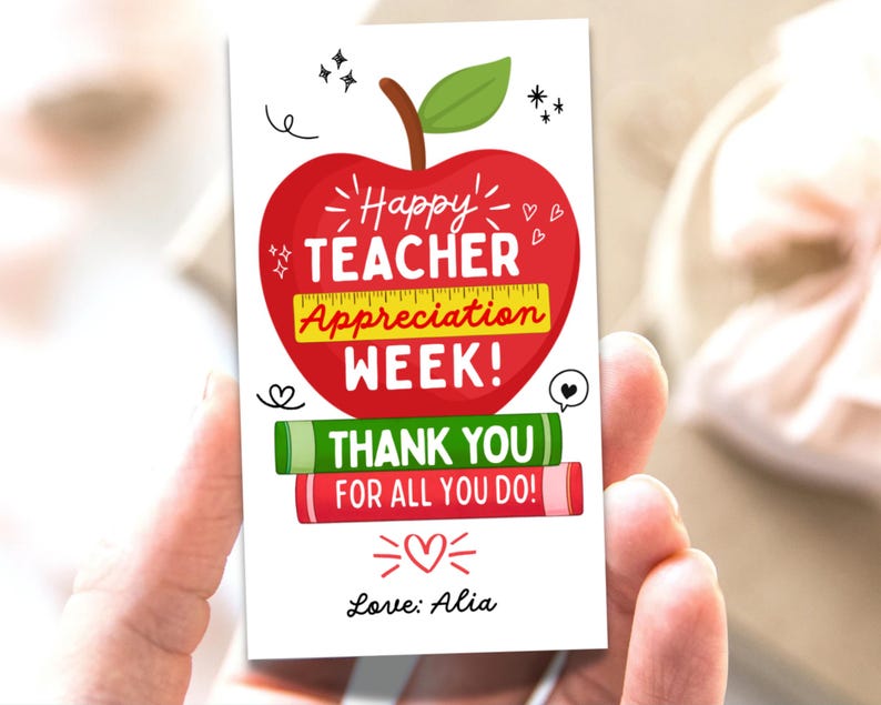 Teacher Appreciation Week Gift Tags, Apple Thank Teacher Tags ...