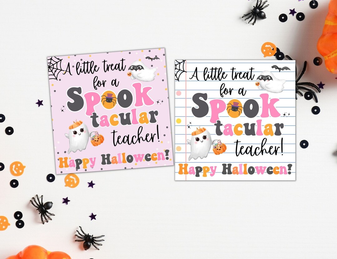 Halloween Teacher Tags, Retro Halloween Teacher Treat Tag Printable ...