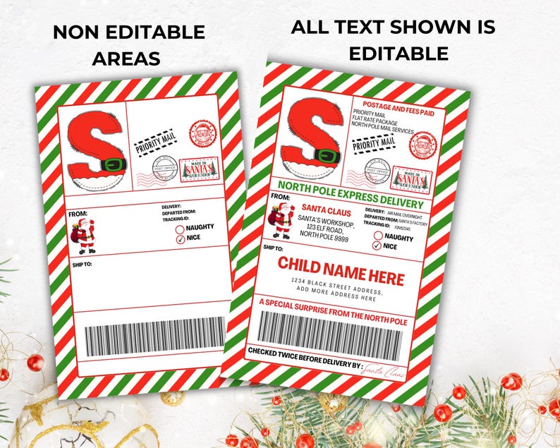 Santa Shipping Label, Editable North Pole Mail Delivery Label, From ...