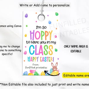 Easter Class Gift Tags Printable, Hoppy You're in My Class Easter Tags ...