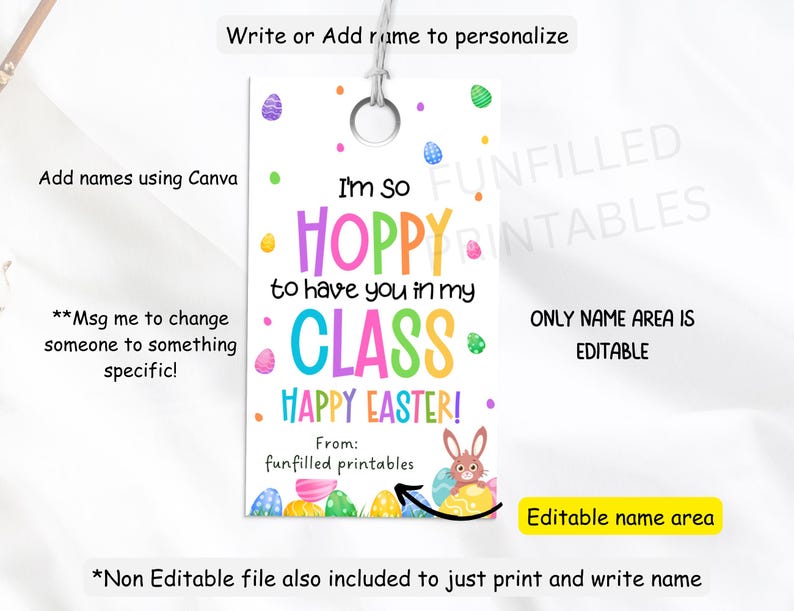 Easter Classmates Gift Tags Printable, Hoppy You're in My Class Easter ...