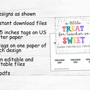 Teacher Sweet Treat Tag, Teacher Appreciation Tag, Teacher Thank You ...