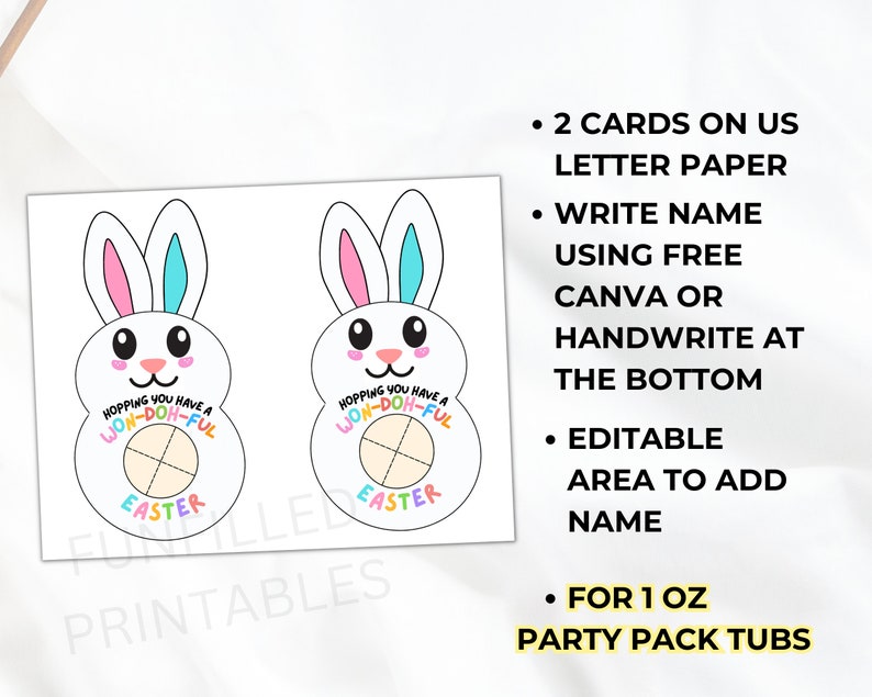 Easter Play Dough Gift Tag Printable, Easter Bunny Playdough Holder ...