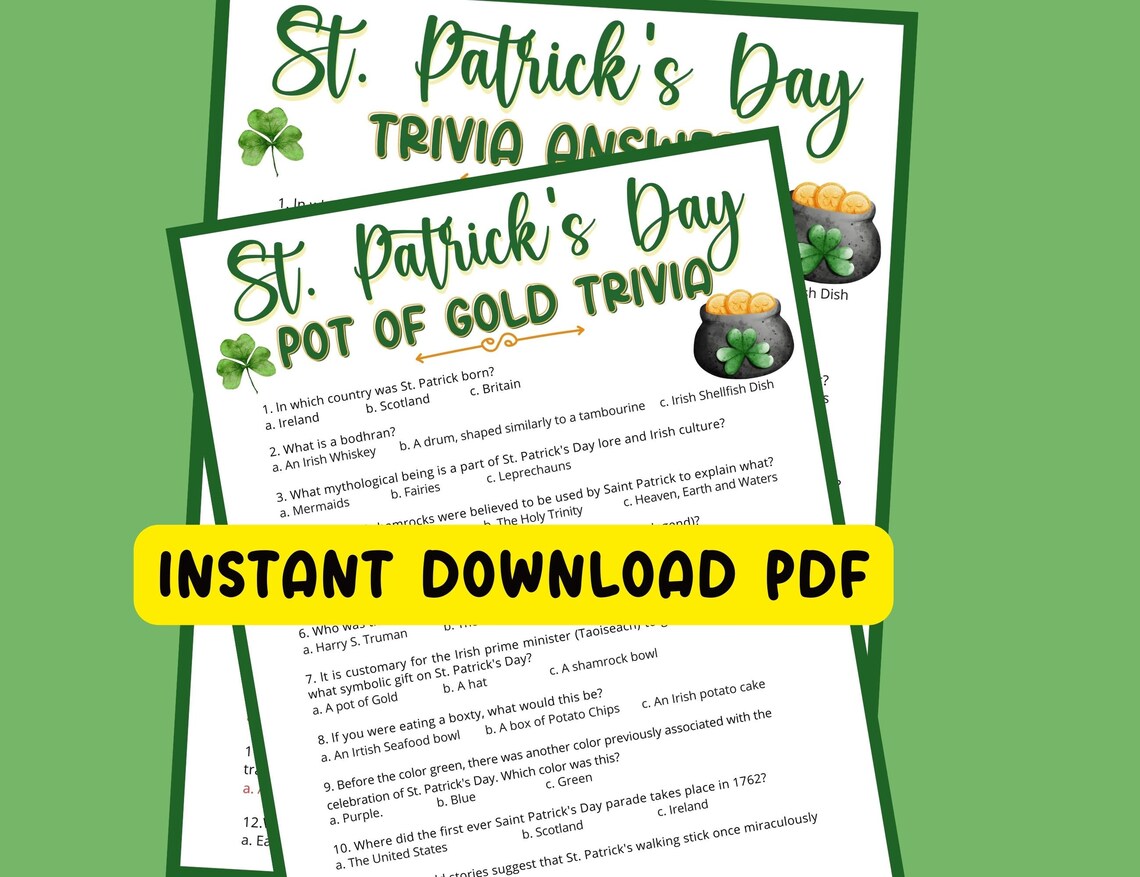 St Patricks Day Trivia Game, St Patricks Day Games, St Patricks Trivia ...