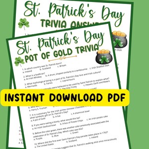 St Patricks Day Trivia Game, St Patricks Day Games, St Patricks Trivia ...