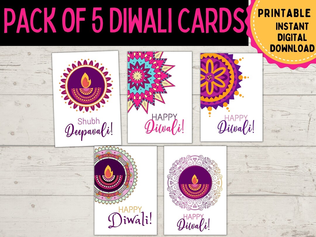 Printable Diwali Card, Diwali Cards Set, Happy Diwali Card Pack, Diwali ...