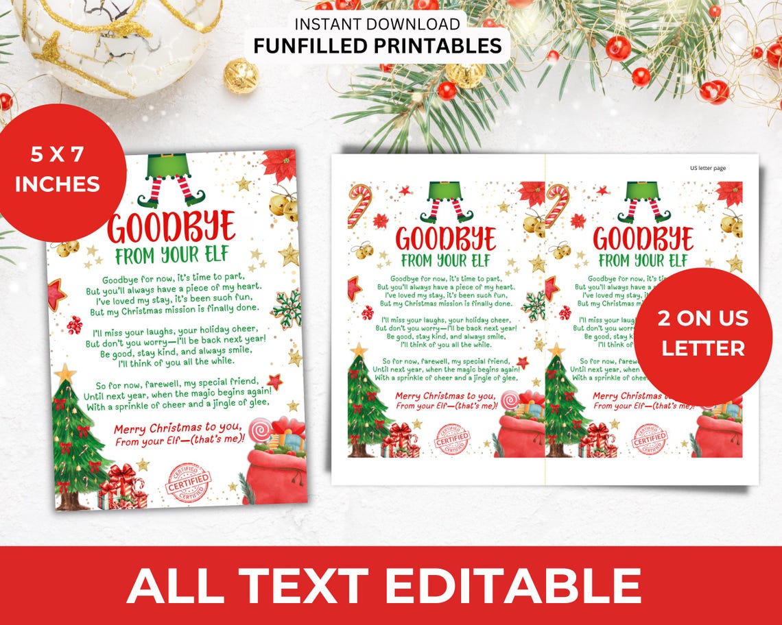 Elf Goodbye Letter, Editable Elf Departure Letter, Christmas Elf ...