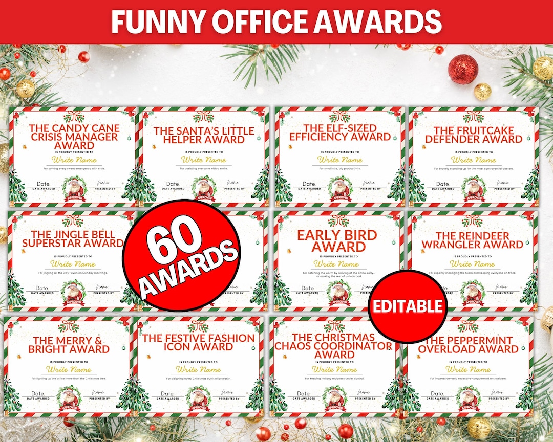 Funny Employee Awards Christmas, Holiday Certificates, Editable Office ...