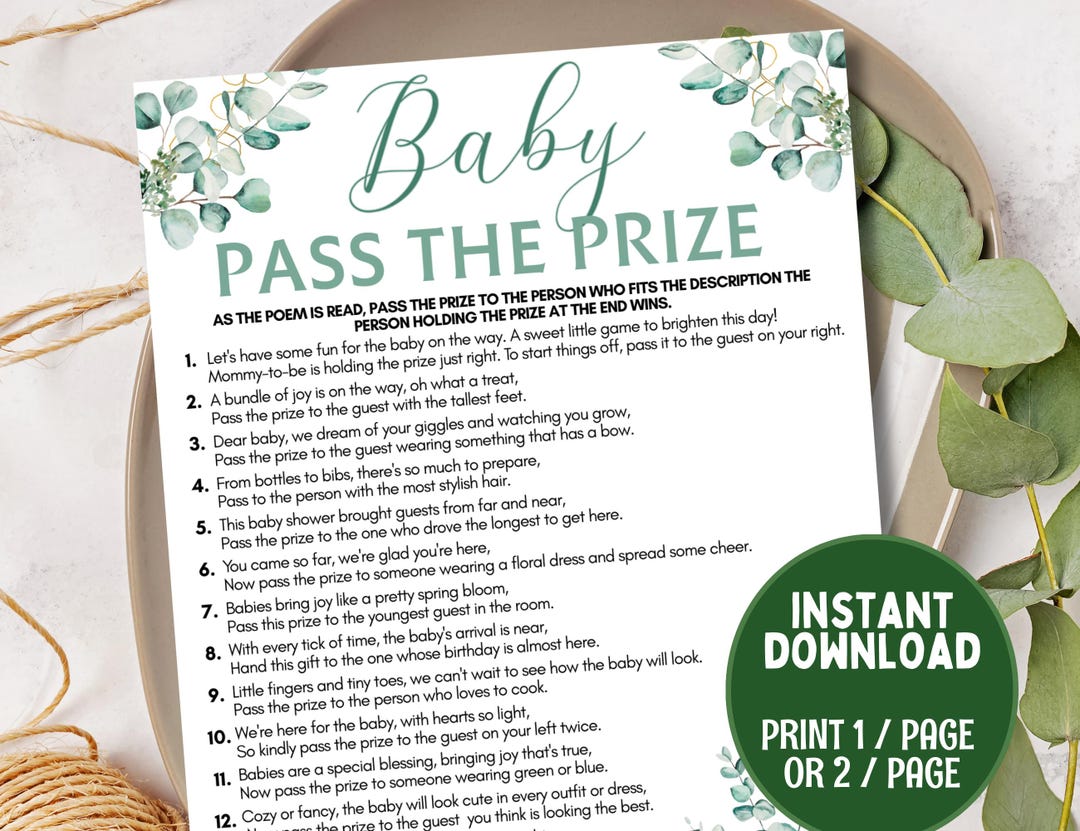 Pass the Prize Baby Shower Game, Baby Pass the Gift Game, Printable ...