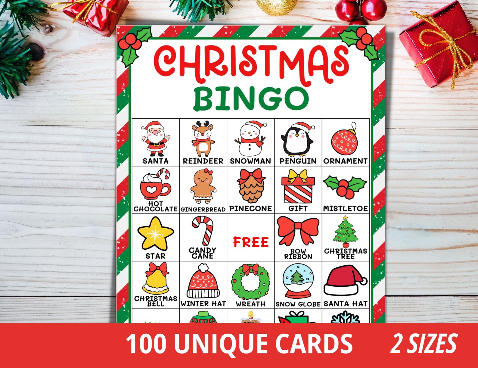100 Christmas Bingo Cards, Printable Christmas Bingo for Kids, Fun ...