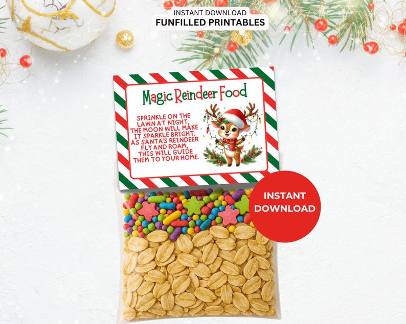 Magic Reindeer Food Treat Bag Topper, Reindeer Food Tag, Label ...