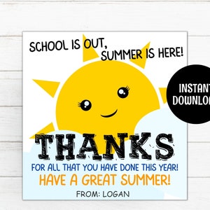 End of Year Teacher Gift Tag, School is Out Summer Gift Tag, Beach ...