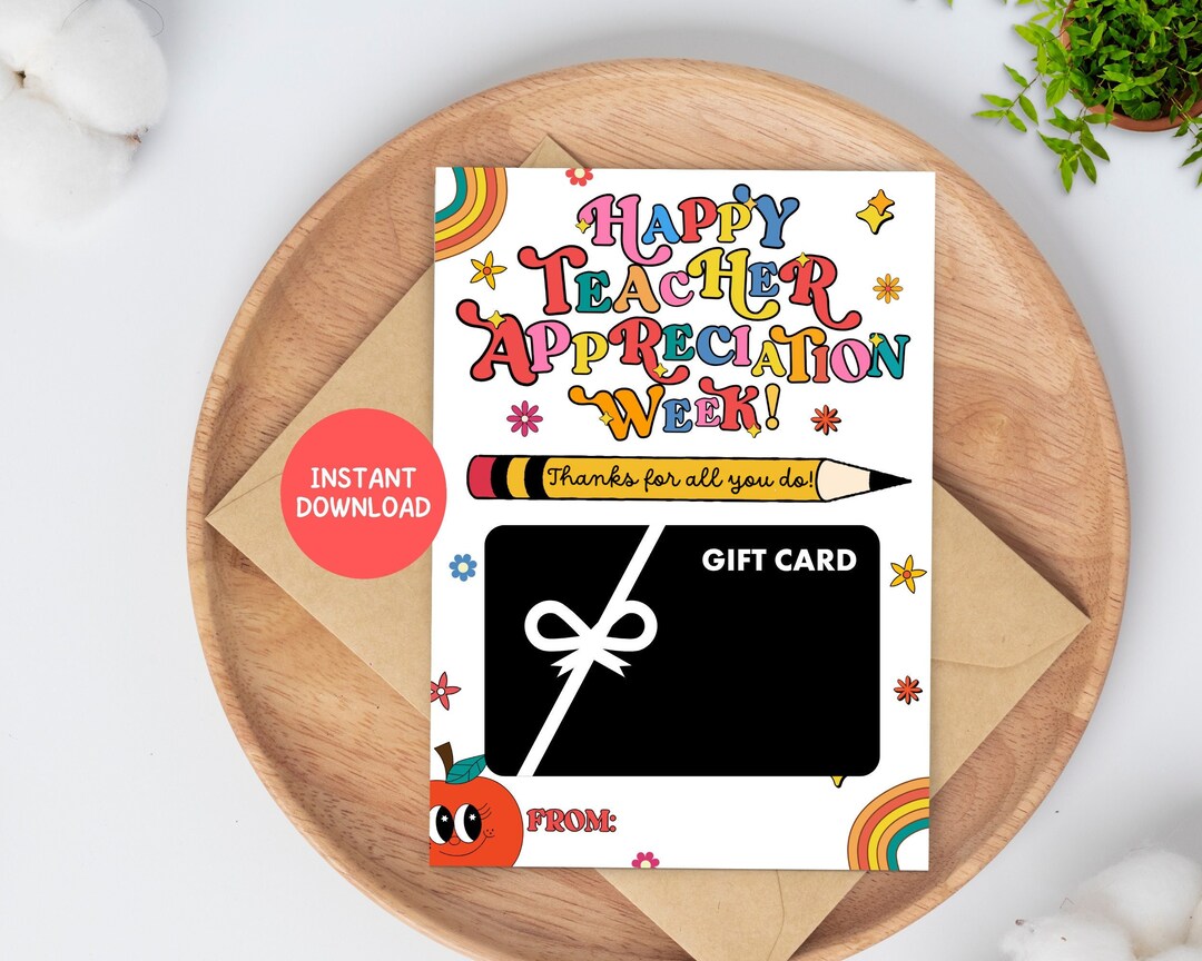 Retro Teacher Appreciation Gift Card Holder Printable, Teacher ...