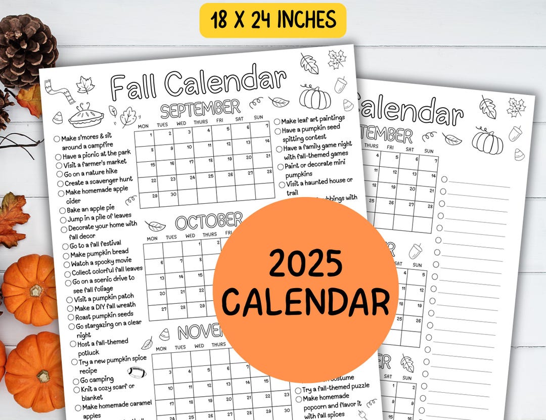 Printable Fall Calendar Poster 2025 Fall Bucket List Poster, Fall ...