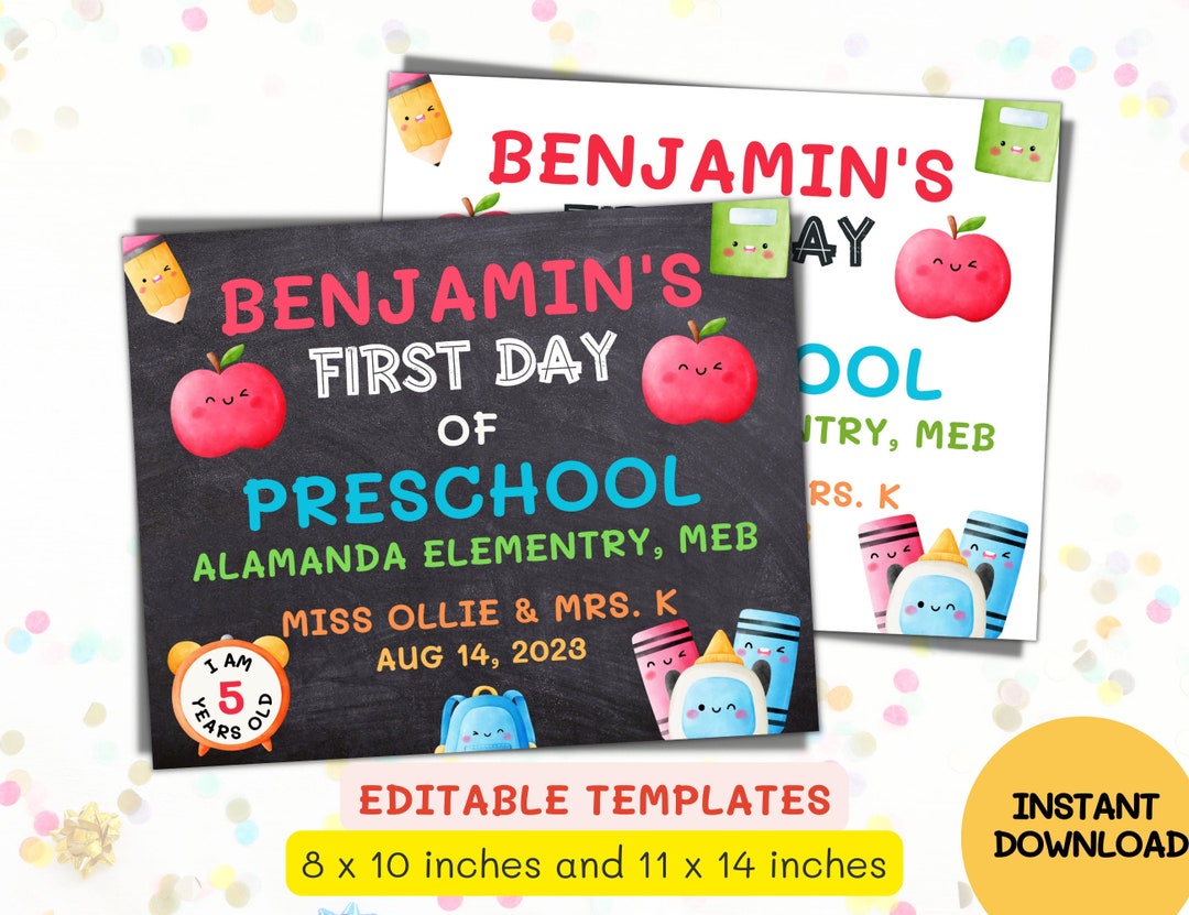 Chalkboard First Day of School Sign, Editable Back to School Photo ...