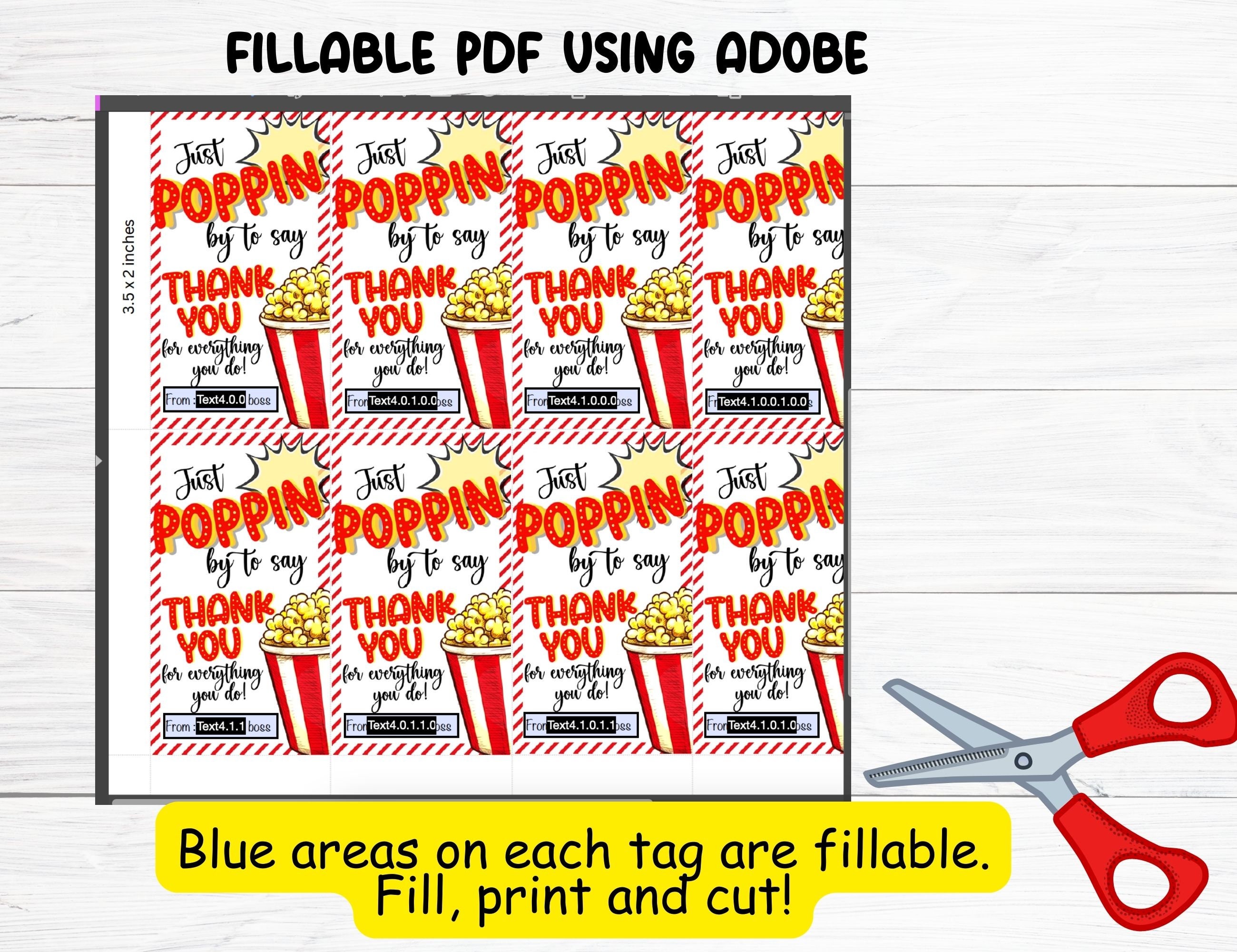 Popcorn Gift Tag, Popcorn Appreciation Tag, Poppin by to Say Thank You ...